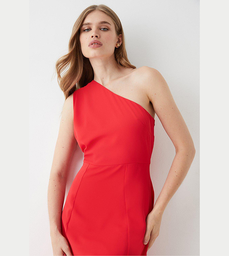 Buy Coast One Shoulder Drape Front Flowing Skirt Midi Dress In Red ...