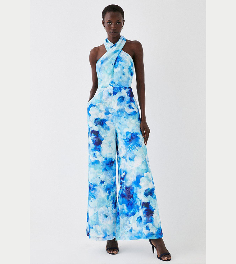 Buy Coast Cross Neck Georgette Jacquard Jumpsuit In Blue | 6thStreet Kuwait