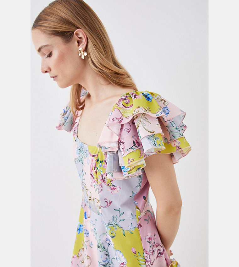 Buy Coast The Collector Frill Sleeves Ruffle Skirt Cotton Midi Dress In ...