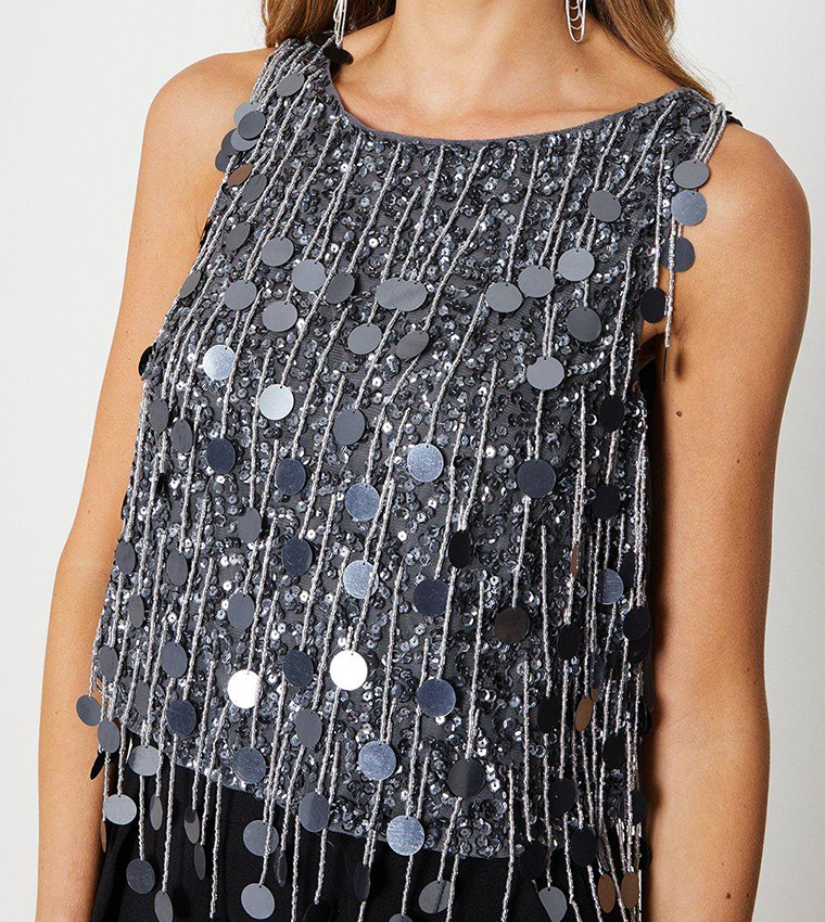 Buy Coast Embellished Tassel Sequined Top In Grey | 6thStreet UAE
