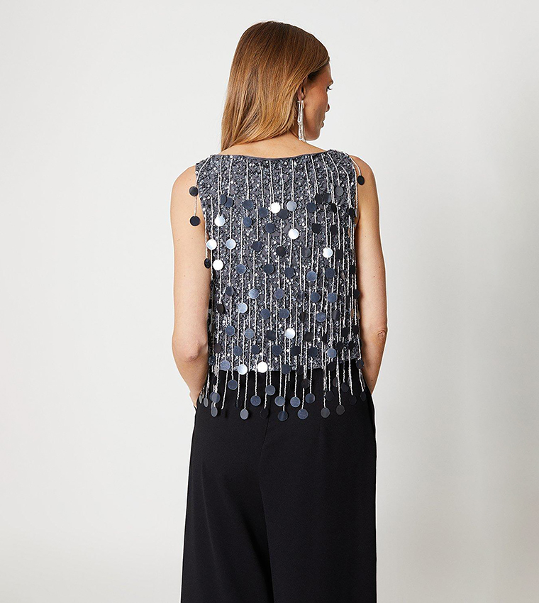 Buy Coast Embellished Tassel Sequined Top In Grey | 6thStreet UAE