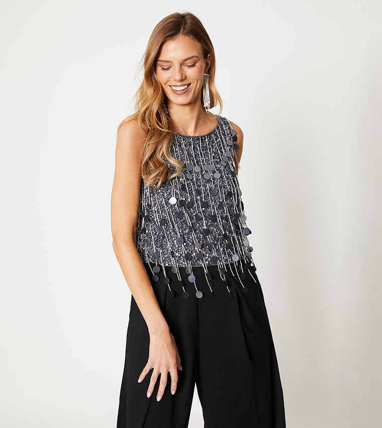 Buy Coast Embellished Tassel Sequined Top In Grey | 6thStreet UAE