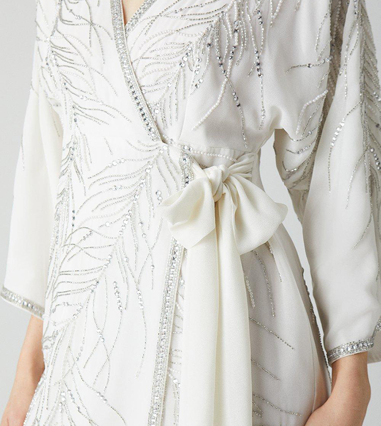 Buy Coast Hand Embellished Kimono Sleeves Wrap Mini Dress In Ivory ...