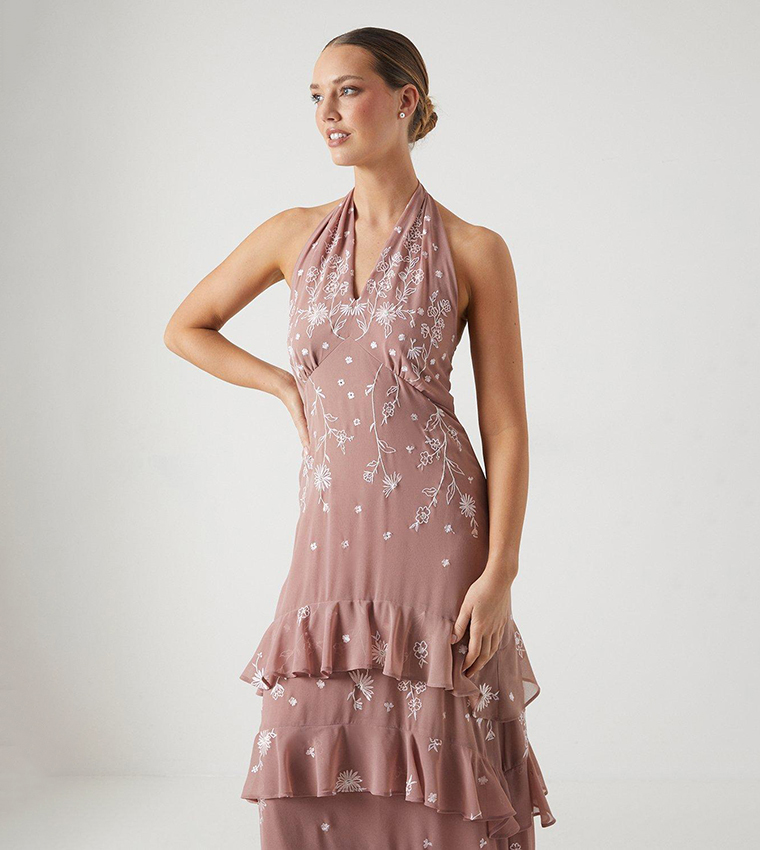 Buy Coast Trailing Floral Embroidered Tie Back Bridesmaid Maxi Dress In ...