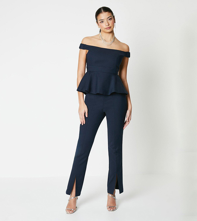 Buy Coast Boat Neck Stretch Crepe Peplum Top In Navy | 6thStreet Qatar