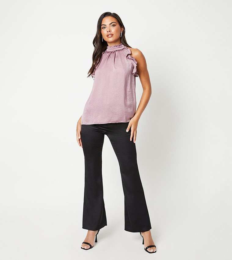 Buy Coast Ruffle High Neck Fluid Satin Shell Top In Pink | 6thStreet ...