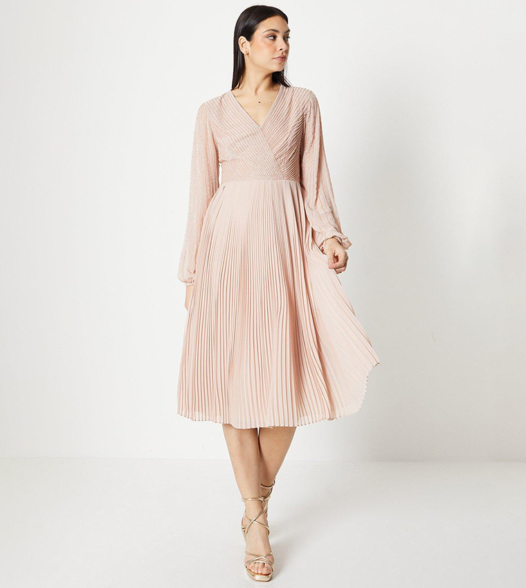 Buy Coast Embellished Wrap Bodice Midi Dress In Blush | 6thStreet UAE