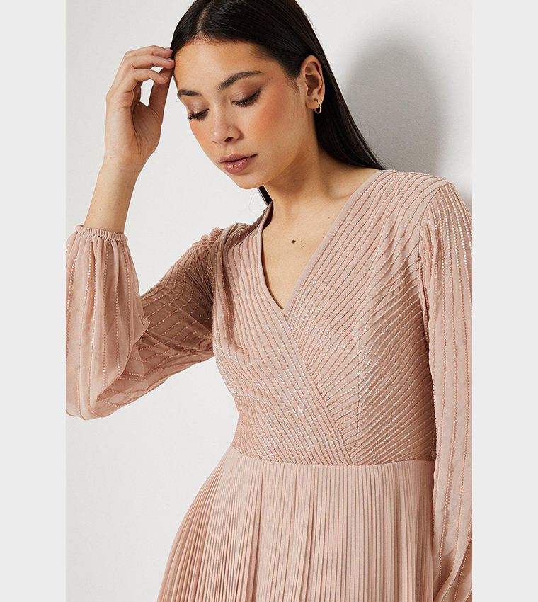 Buy Coast Embellished Wrap Bodice Midi Dress In Blush | 6thStreet UAE