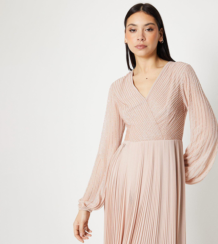 Buy Coast Embellished Wrap Bodice Midi Dress In Blush | 6thStreet UAE