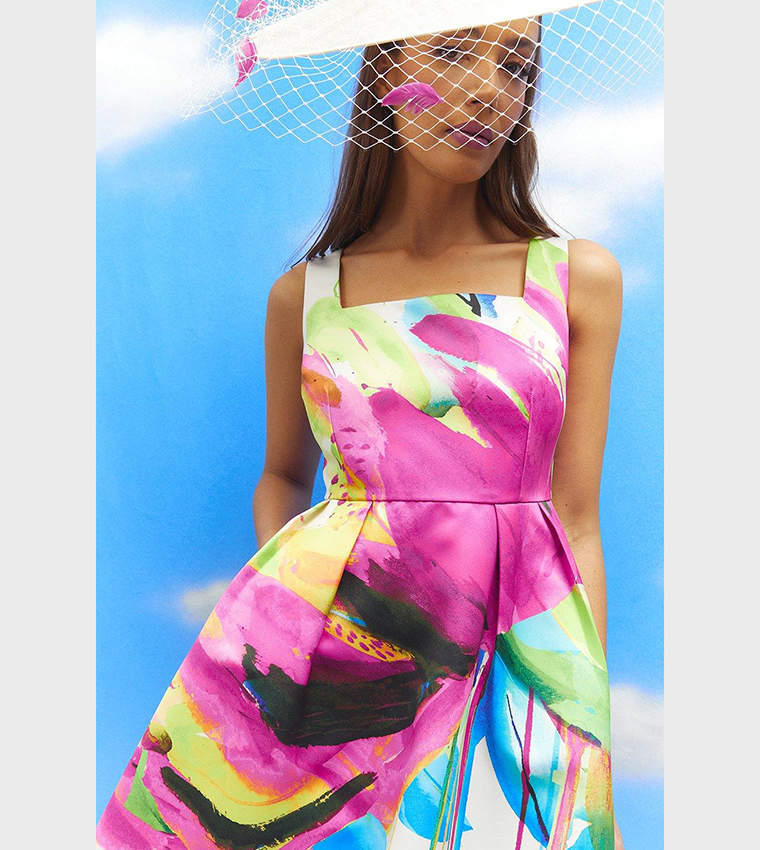 Buy Coast Lisa Tan Floral Placement Printed Satin Midi Dress In White ...