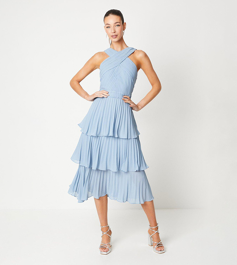 Buy Coast Pleated Bodice Chiffon Tiered Midi Dress In Blue | 6thStreet ...