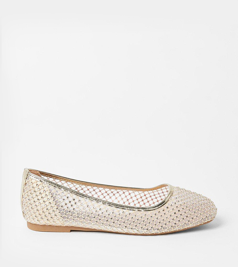 Buy Coast Lisbon Mesh Diamante Ballerinas In Gold | 6thStreet Saudi Arabia