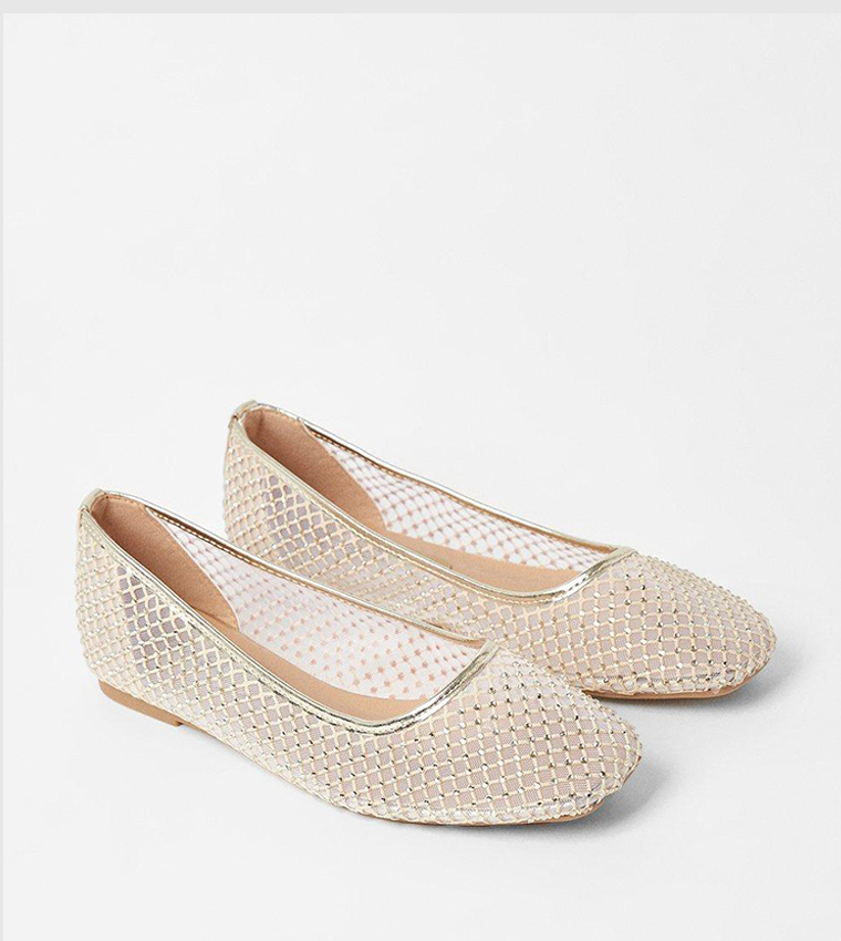 Buy Coast Lisbon Mesh Diamante Ballerinas In Gold | 6thStreet Saudi Arabia
