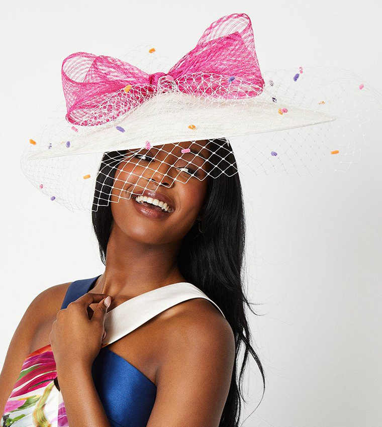 Buy Coast Lisa Tan Mesh Bow Wide Brim Hat With Veil In Ivory ...