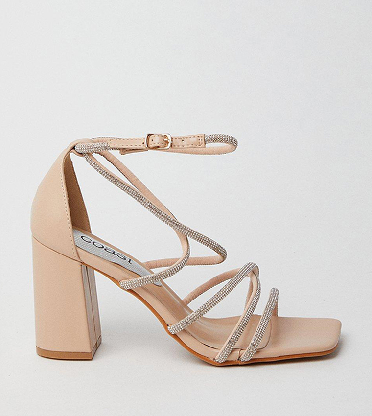 Buy Coast Tammy Square Toe Diamanat Block Heel Sandals In Pink ...