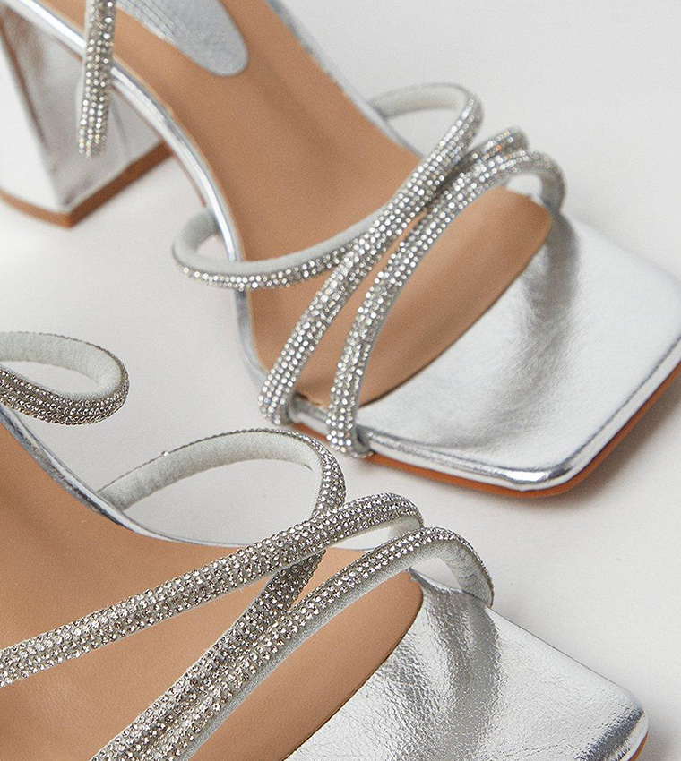 Buy Coast Tammy Square Toe Diamanat Block Heel Sandals In Silver ...