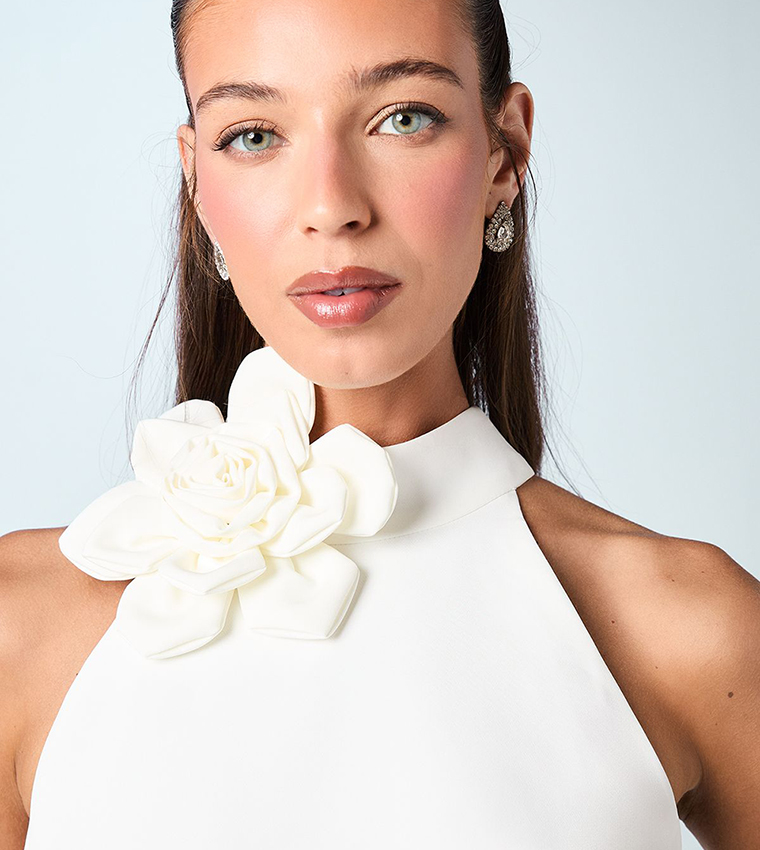 Buy Coast Corsage Detail High Neck Midi Party Dress In White ...