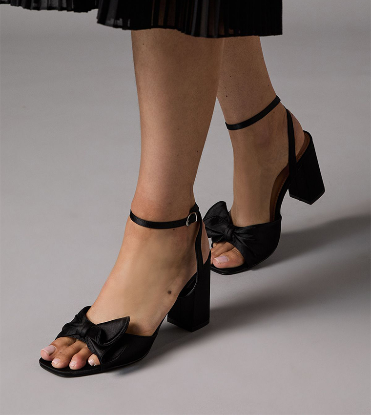 Buy Coast Tina Satin Soft Ruffle Block Heel Sandals In Black ...