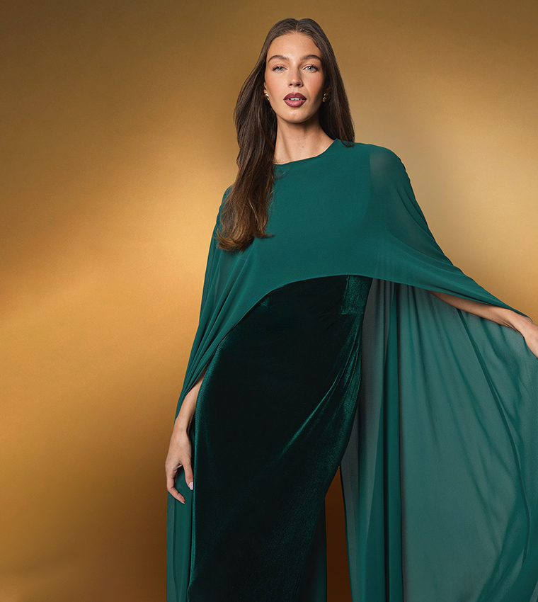 Buy Coast Velvet Cape Maxi Dress In Green | 6thStreet UAE