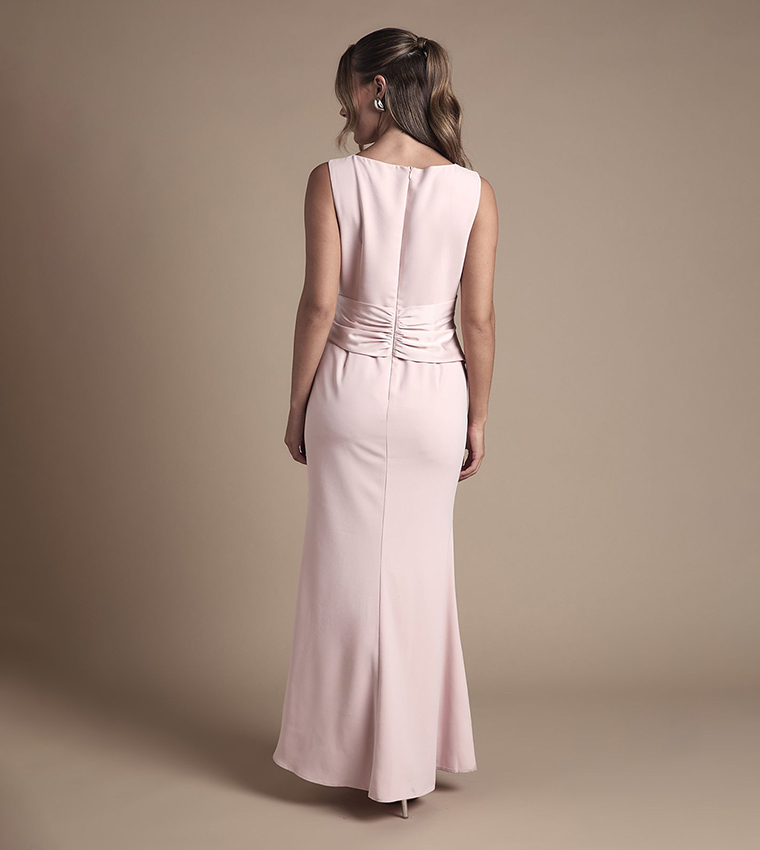 Buy Coast Solid Round Neck Sash Waist Maxi Bridesmaid Dress In Pink ...