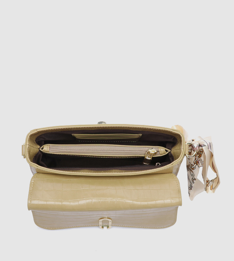 Buy Fyor Textured Flap Closure Crossbody Bag In Coral | 6thStreet Qatar