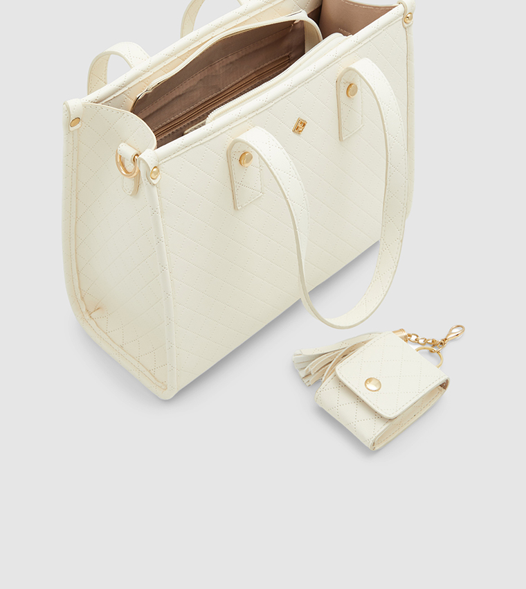 Buy Call It Spring BEACH GYAL Quilted Tote Bag With Coin Purse In White ...