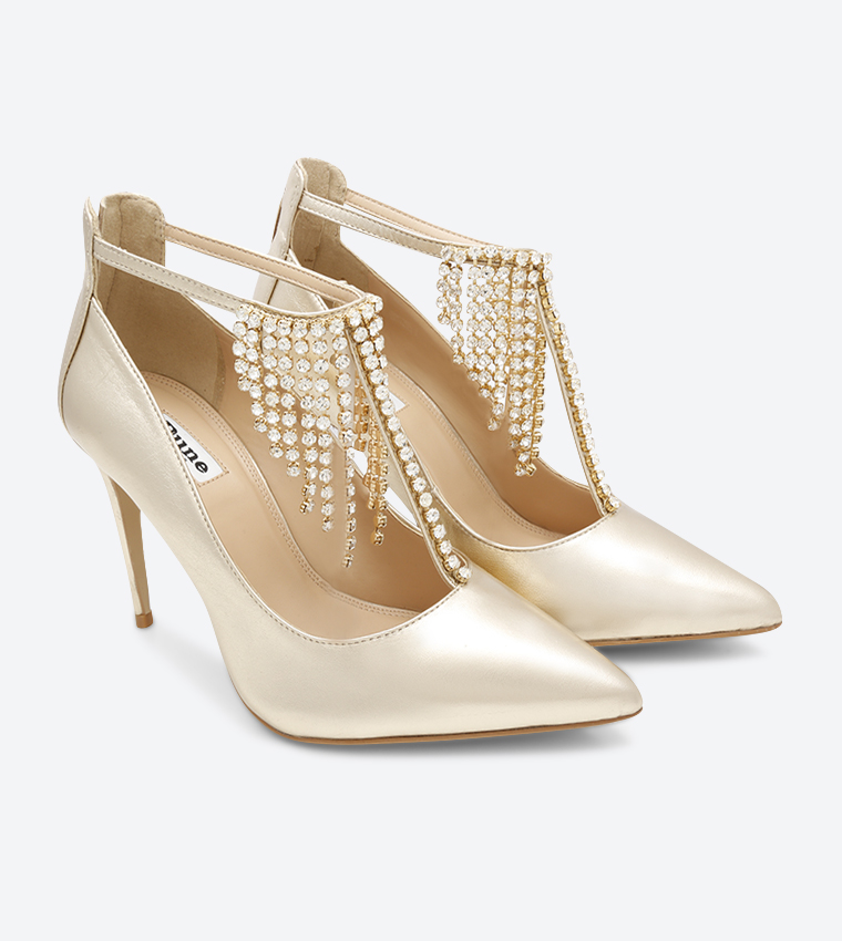 Buy Dune London Diamonte Trim Court Pumps Gold BEJEWELED In Gold ...