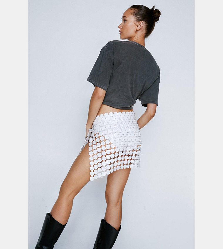 Buy Nasty Gal Disc Chainmail Sequin Mini Skirt In Pearl | 6thStreet Qatar