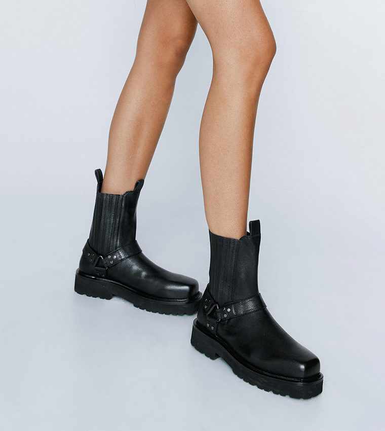 Buy Nasty Gal Real Leather Harness Detail Chelsea Boots In Black ...