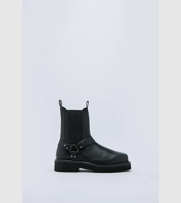 Buy Nasty Gal Real Leather Harness Detail Chelsea Boots In Black ...