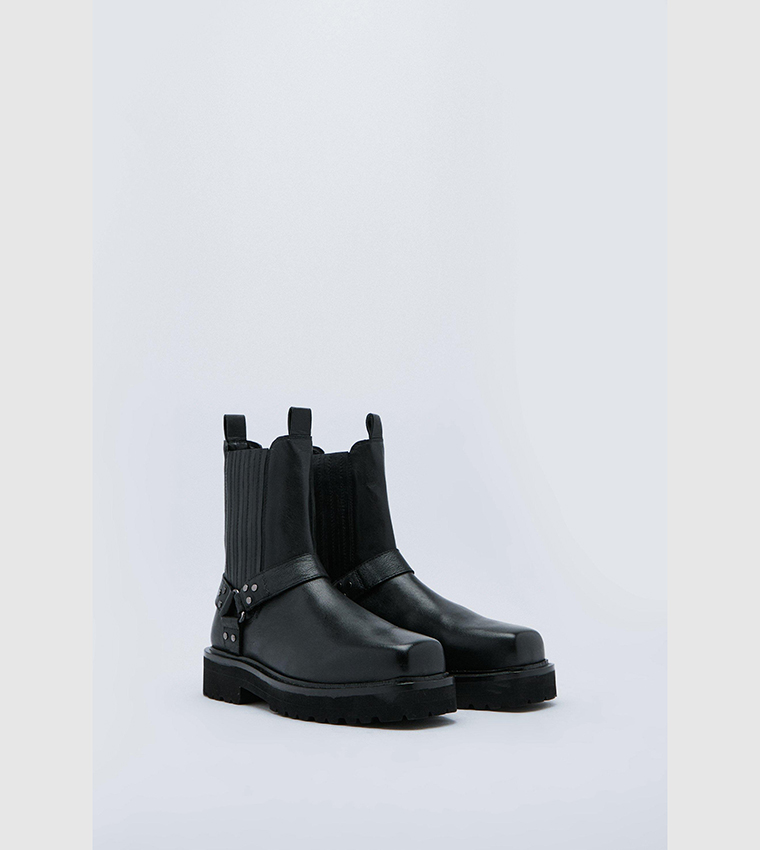 Buy Nasty Gal Real Leather Harness Detail Chelsea Boots In Black ...