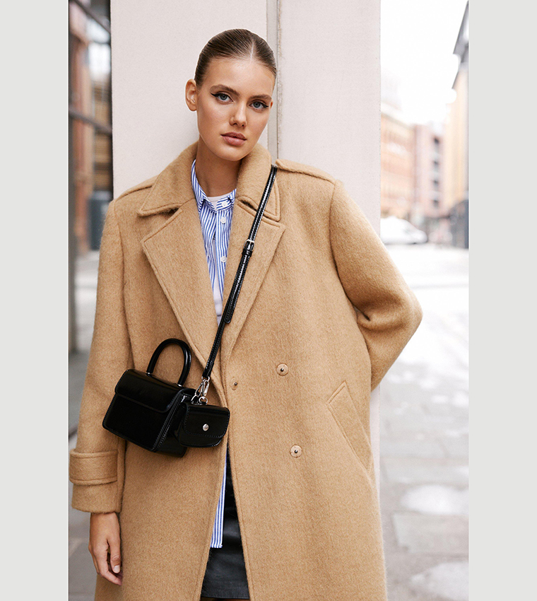 Buy Nasty Gal Premium Epaulet Detail Oversized Wool Blend Coat In Camel ...