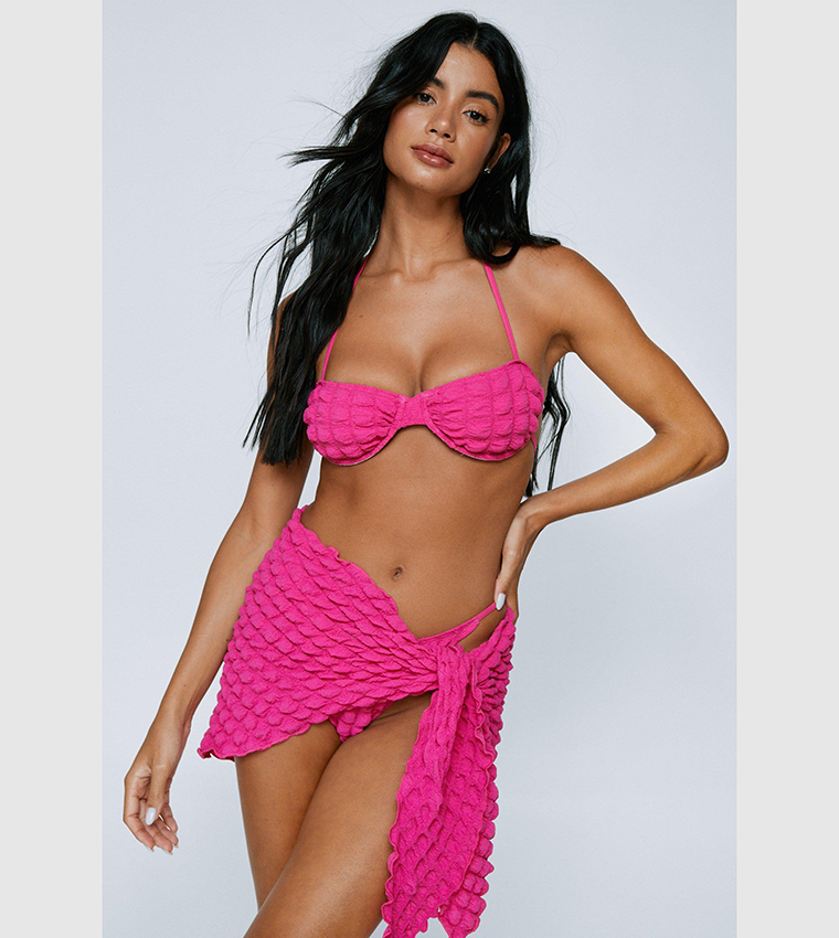 Buy Nasty Gal Bubble Textured Underwire Bikini And Sarong Set In Pink | 6thStreet Qatar