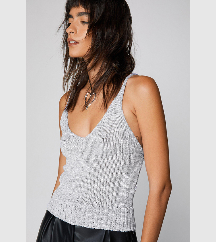 Buy Nasty Gal Metallic Knit Cami Top In Silver | 6thStreet UAE