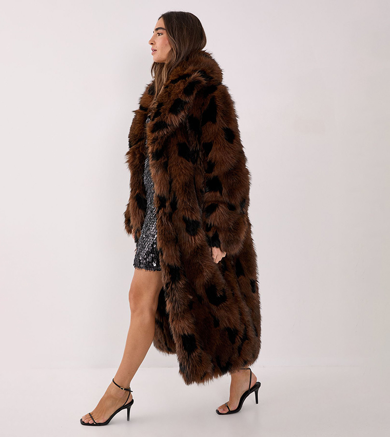 Buy Nasty Gal Premium Textured Collared Faux Fur Coat In Brown ...