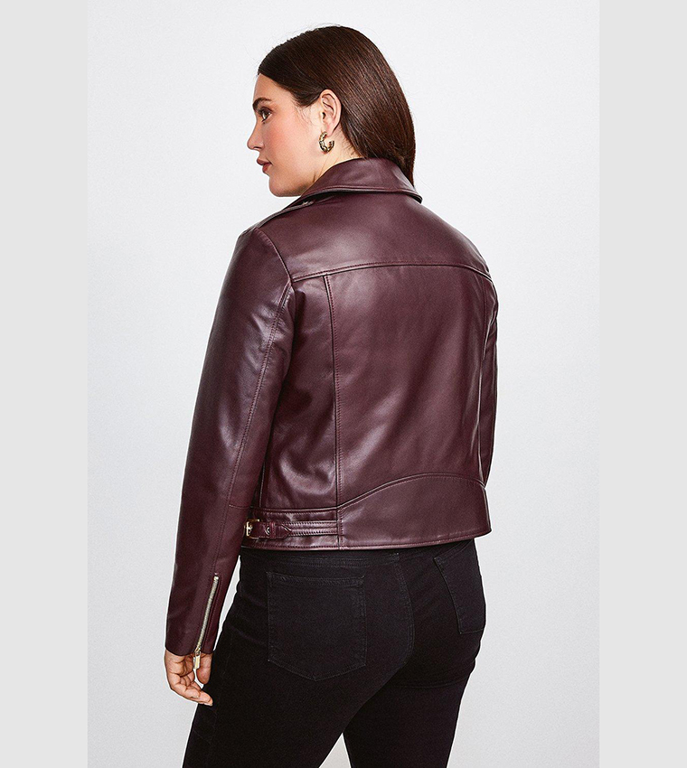 Buy Karen Millen Leather Military Biker Jacket In Purple | 6thStreet Kuwait
