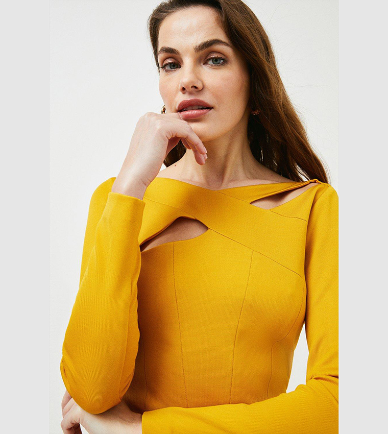 Buy Karen Millen Italian Structured Rib Cross Over Pencil Midi Dress In ...