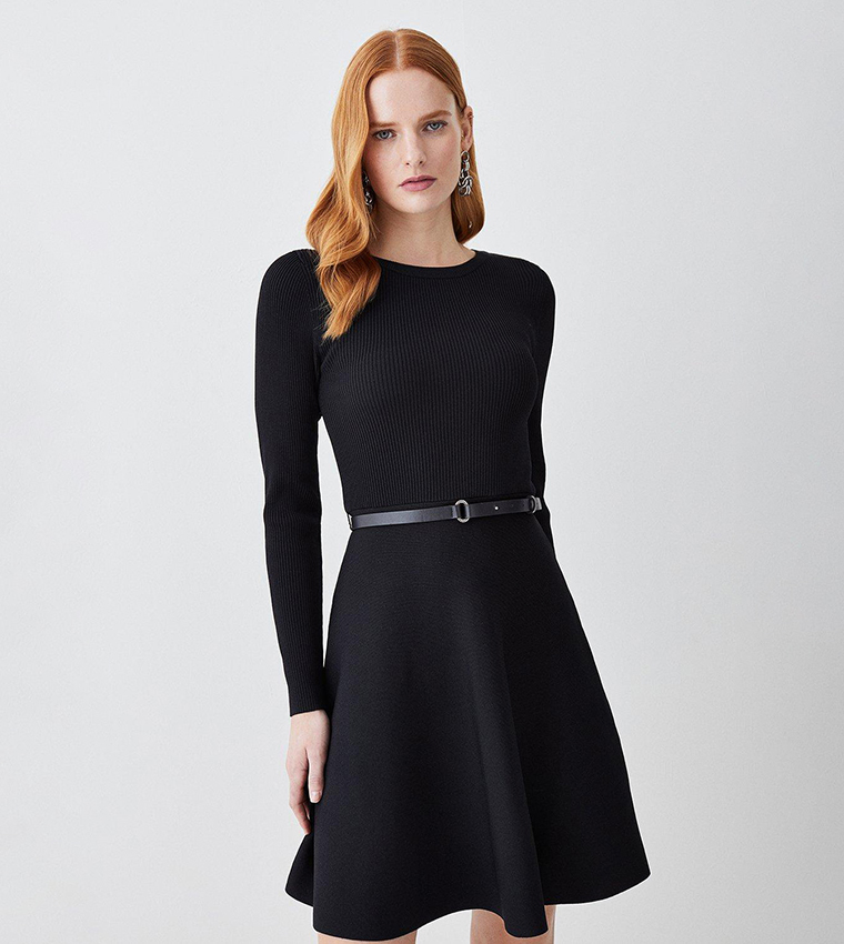 Buy Karen Millen Viscose Blend Crew Neck Knitted Skater Mini Dress In