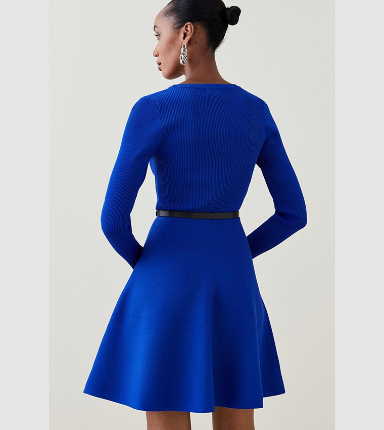 Buy Karen Millen Viscose Blend Crew Neck Knitted Skater Mini Dress In