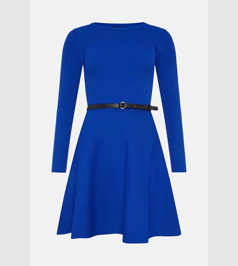 Buy Karen Millen Viscose Blend Crew Neck Knitted Skater Mini Dress In