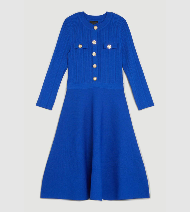 Buy Karen Millen Military Rib Knit Skater Mini Dress In Cobalt