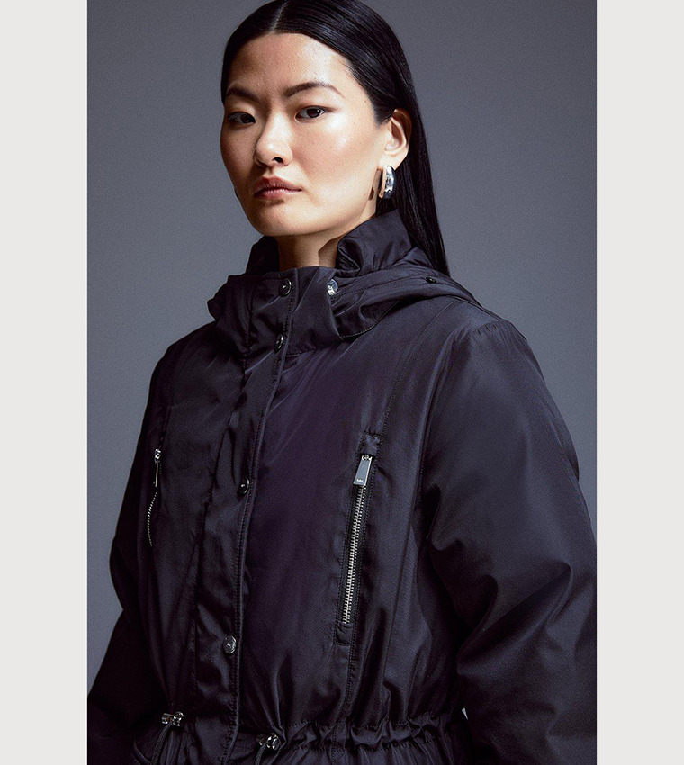 Buy Karen Millen Premium Fur Trim Hooded Parka Coat In Black | 6thStreet Qatar