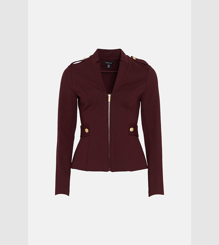 Buy Karen Millen Military Zip Front Ponte Jersey Blazer In Purple | 6thStreet UAE