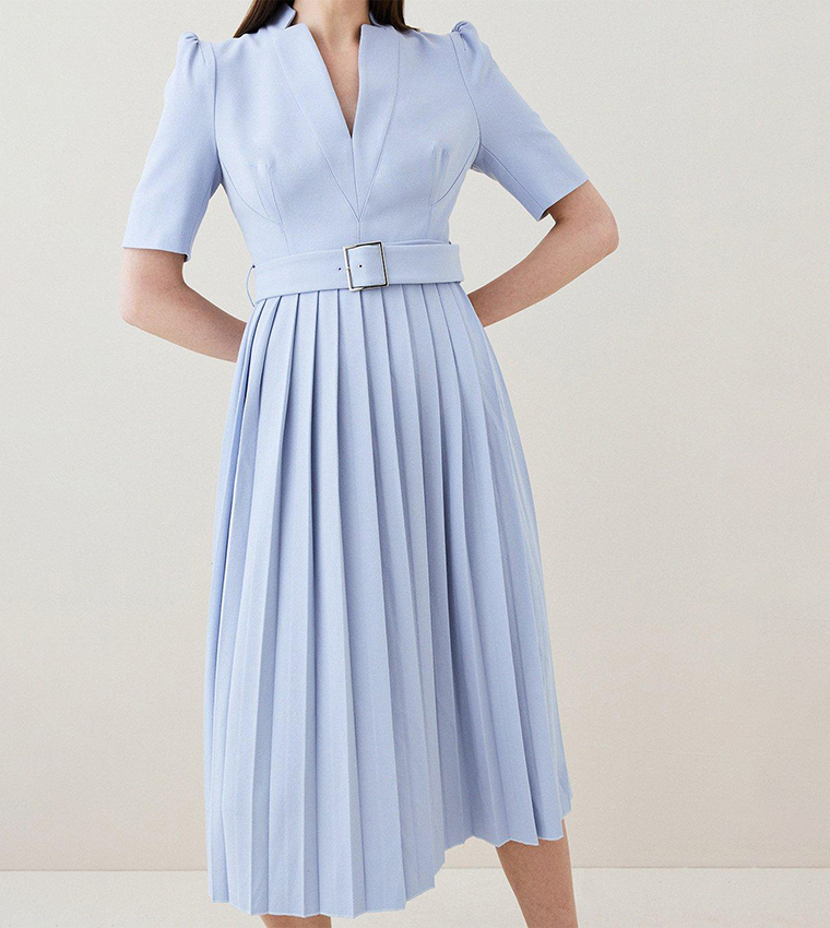 Buy Karen Millen Structured Crepe Forever Pleat Belted Midi Dress In