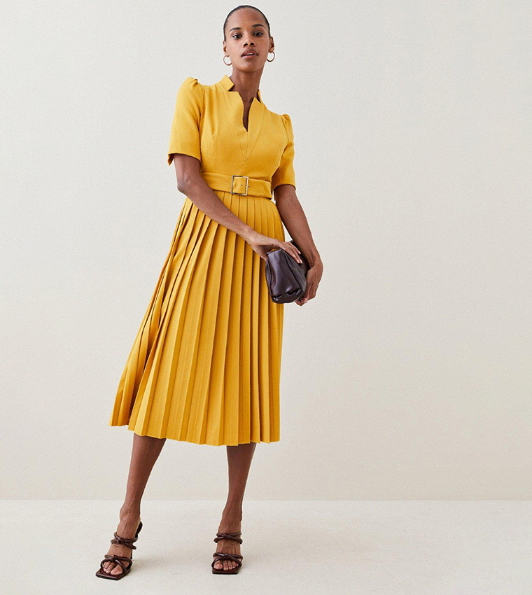 Buy Karen Millen Structured Crepe Forever Pleat Belted Midi Dress In