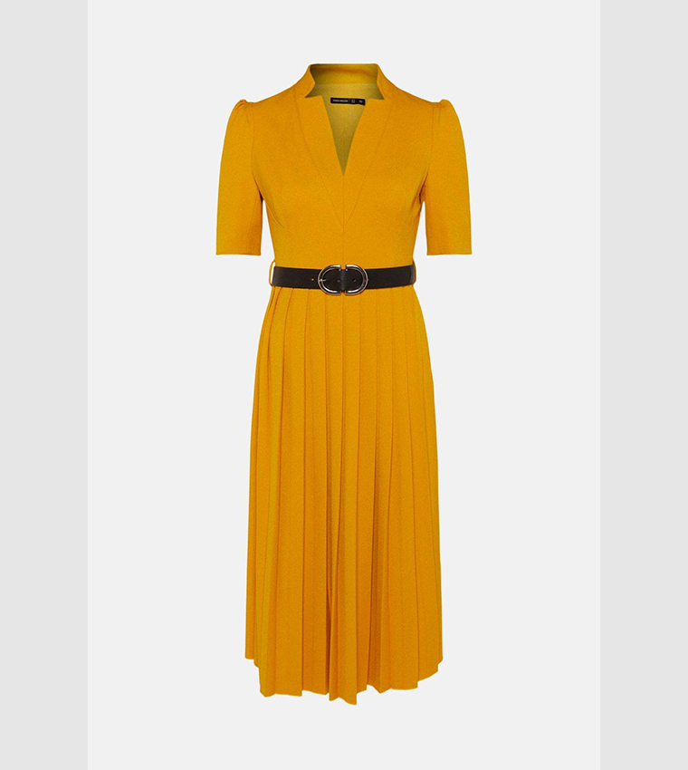 Buy Karen Millen Structured Crepe Forever Pleat Belted Midi Dress In