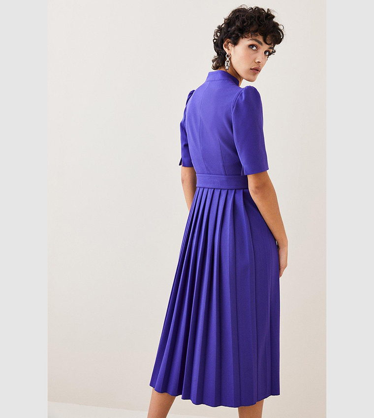 Buy Karen Millen Structured Crepe Forever Pleat Belted Midi Dress In