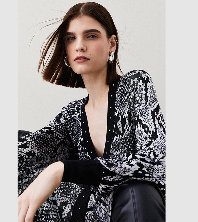 Buy Karen Millen Space Dye Slinky Knit Animal Jacquard Maxi Dress In ...