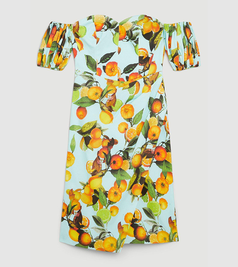 Buy Karen Millen Italian Signature Citrus Print Bardot Mini Dress In ...
