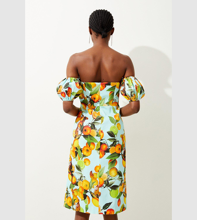 Buy Karen Millen Italian Signature Citrus Print Bardot Mini Dress In ...